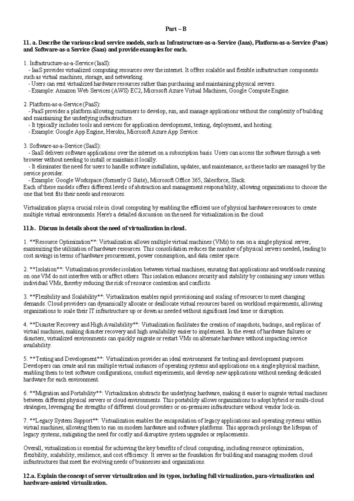 Model Exam Answer Key - Cloud Service Models & Virtualization (CS101 ...