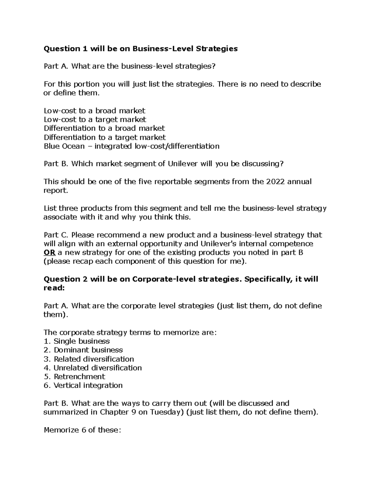 BUS 415 Exam 2 Study Guide: Business-Level & Corporate Strategies - Studocu
