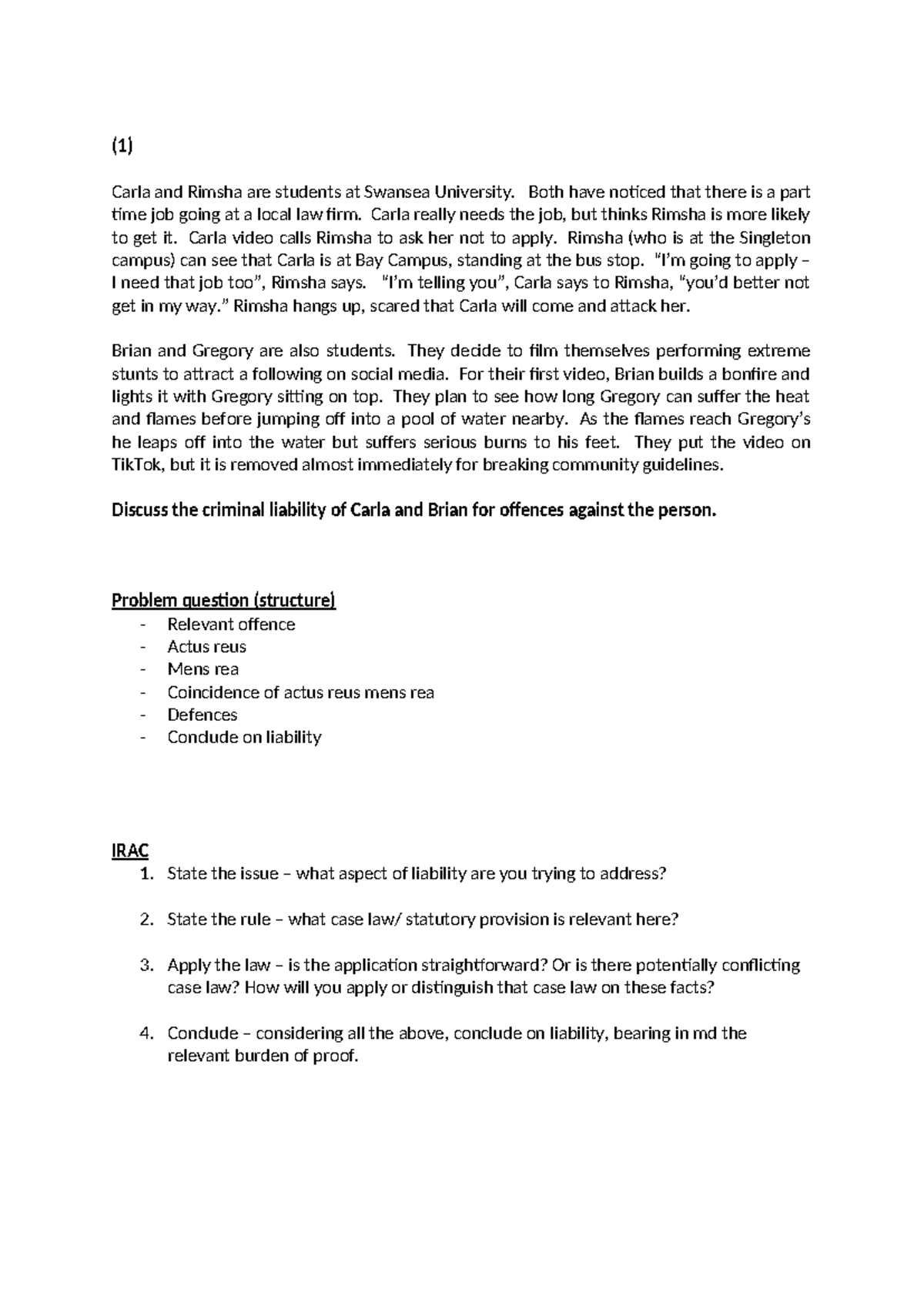 Criminal Law Exam Review: Assault Liability Focus (CL101) - Studocu