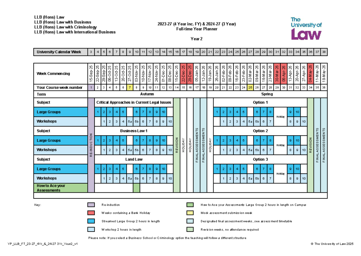 LLB (Hons) Year 2 Planner: 4Yr & 3Yr Course Schedule - Studocu