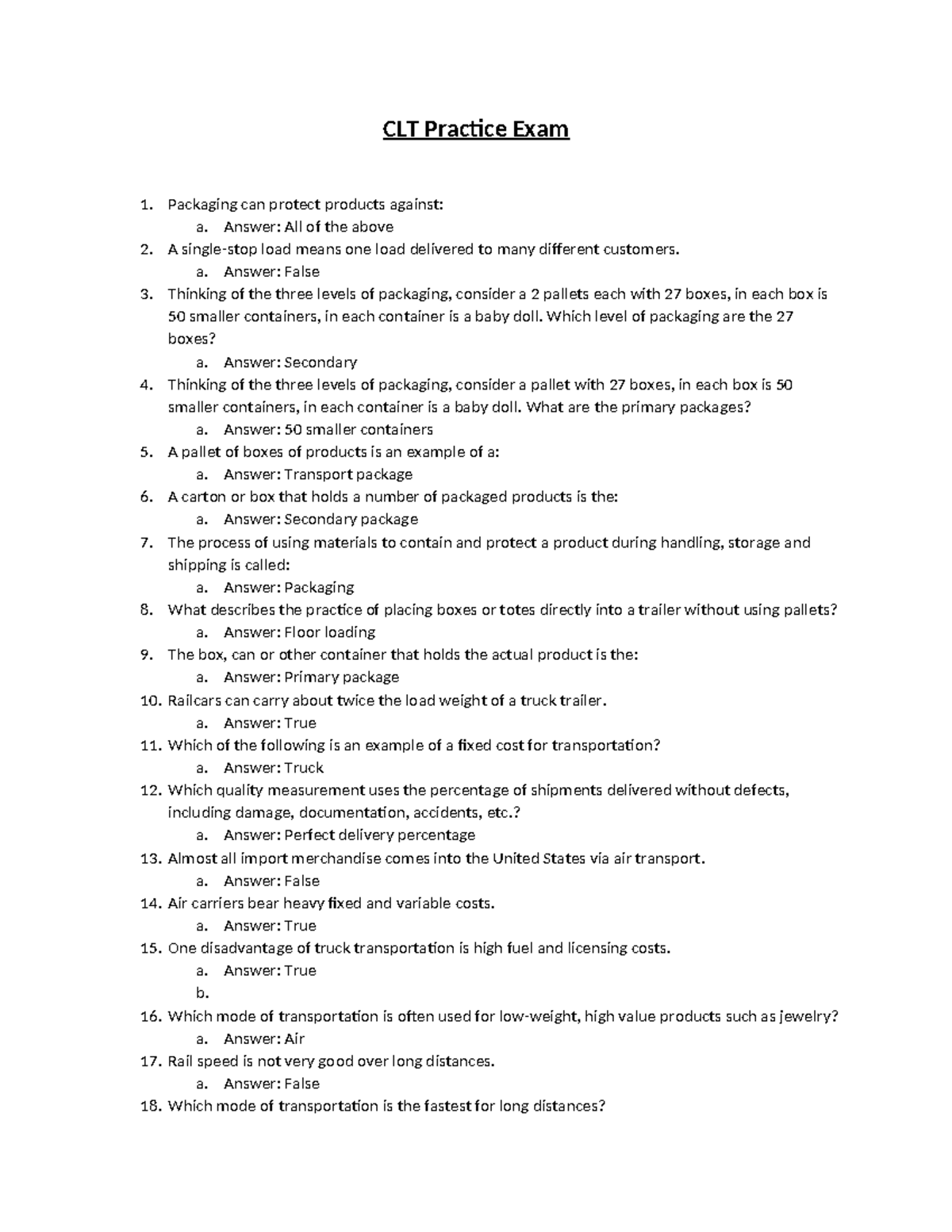 CLT Practice Exam Answer Key: Comprehensive Solutions Guide - Studocu