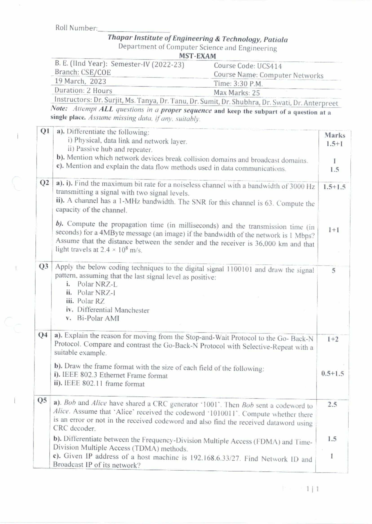 Previous Year Questions for UCS - Computer Networks MST Exam (2022-23 ...