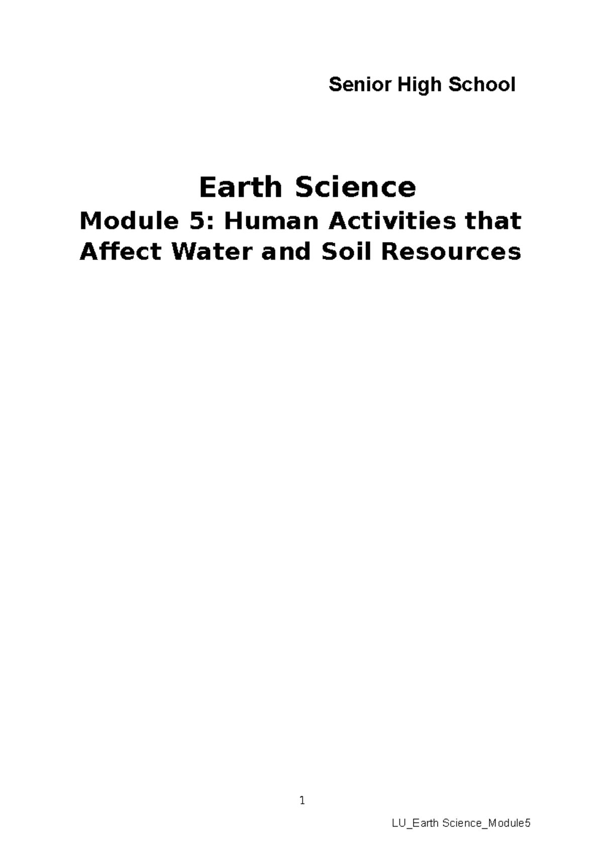 Earth Science Module 5: Human Impact on Water Resources Lesson 1 - Studocu