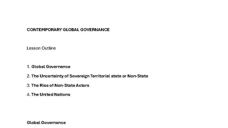 Global Governance in the 21st Century: Lesson Outline - Studocu
