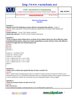 CS201 Solved MCQs Final Term By Junaid - CS201-Intruduction to Programming Solved MCQS for Final ...
