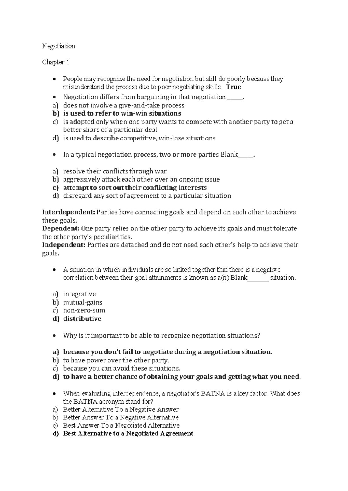 Negotiation Essentials: Additional Questions for Exams (NEG 101) - Studocu