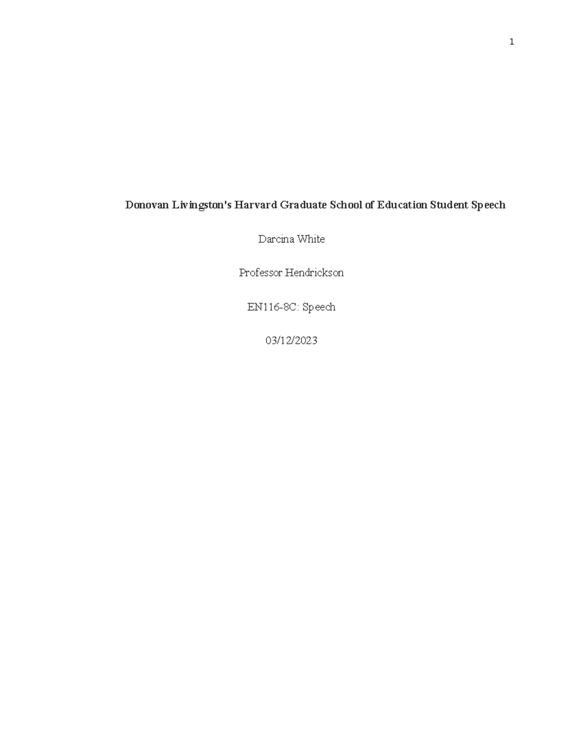 EN116-8C: Analysis of Donovan Livingston's Commencement Speech - Studocu