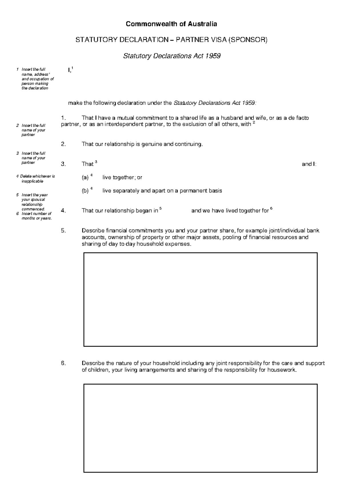 Stat dec sponsor - template - Commonwealth of Australia STATUTORY DECLARATION – PARTNER VISA ...