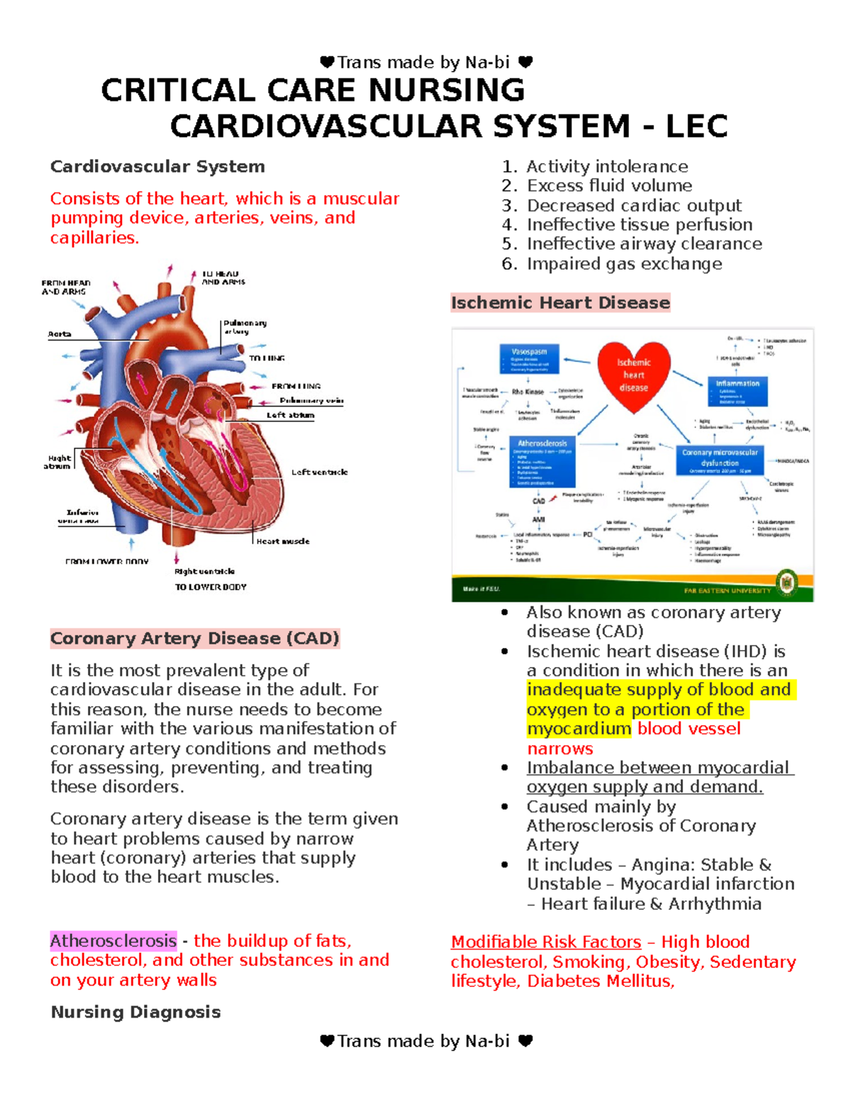 Cardiovascular System CCN LEC - CRITICAL CARE NURSING CARDIOVASCULAR ...