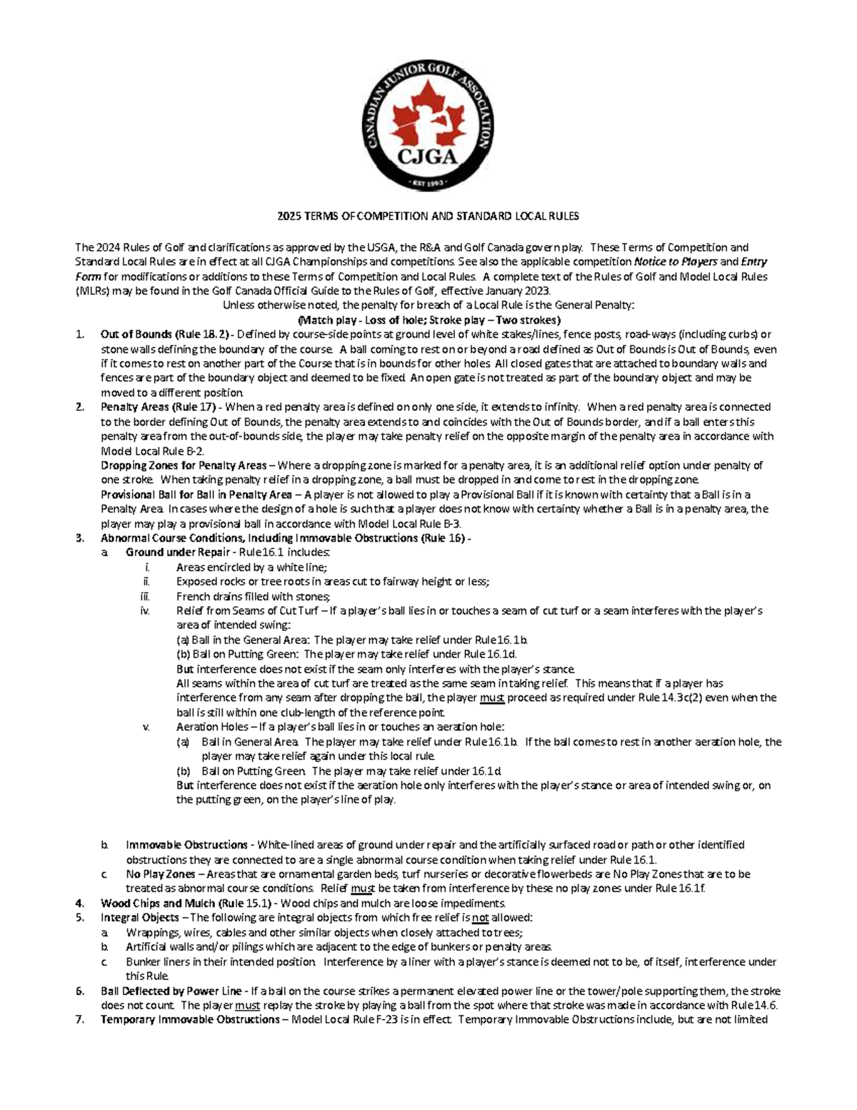 CJGA 2025 Terms of Competition & Standard Local Rules - Studocu