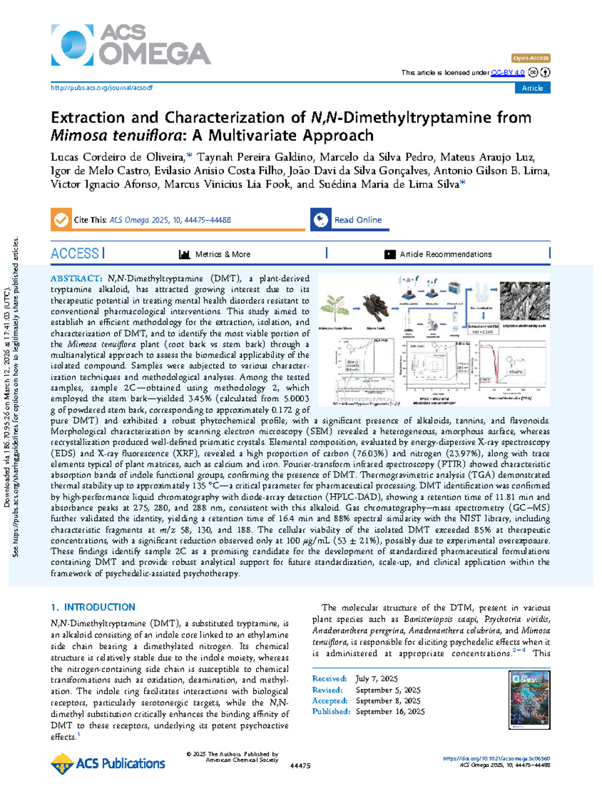Extraction and Characterization of DMT from Mimosa Tenuiflora: A ...