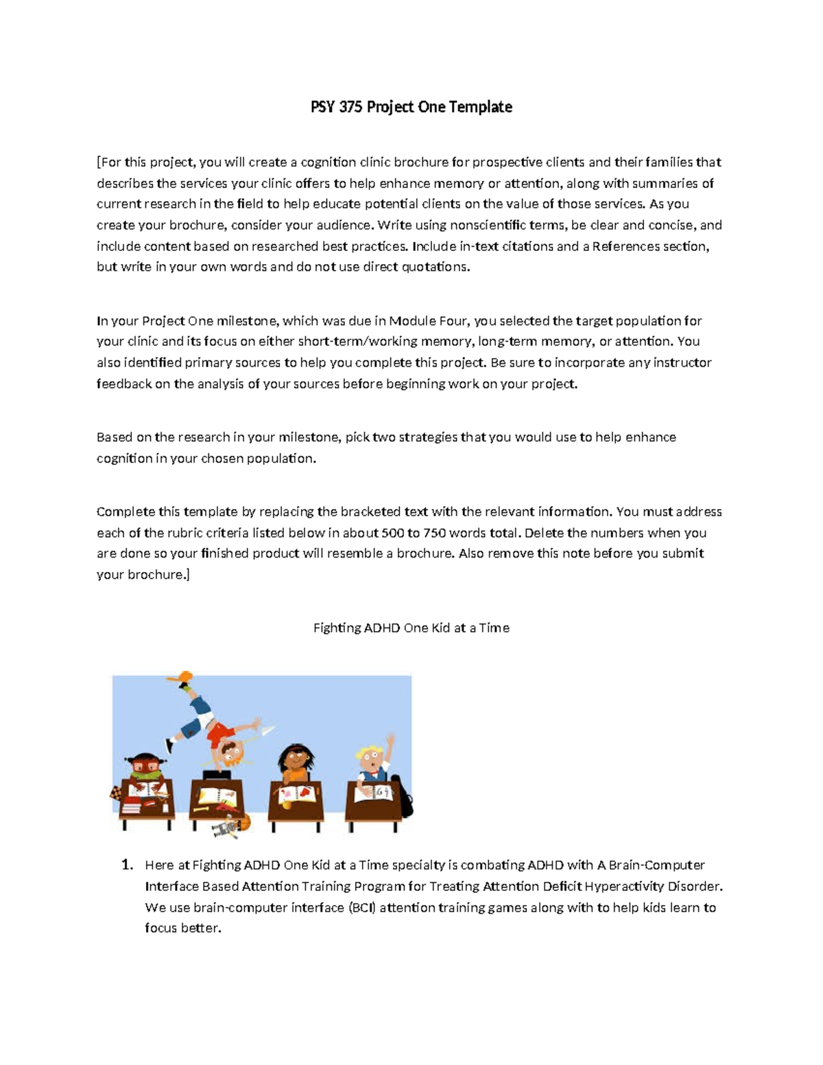 PSY 375 Project One: Cognition Clinic Brochure for ADHD Services - Studocu