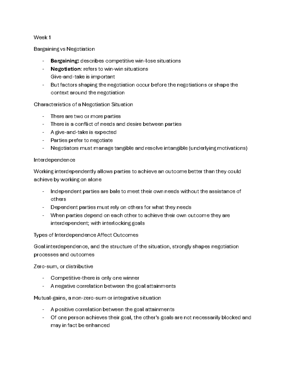 2NG3 Negotiations: Week 1 & 2 Lecture Notes on Bargaining and Conflict ...
