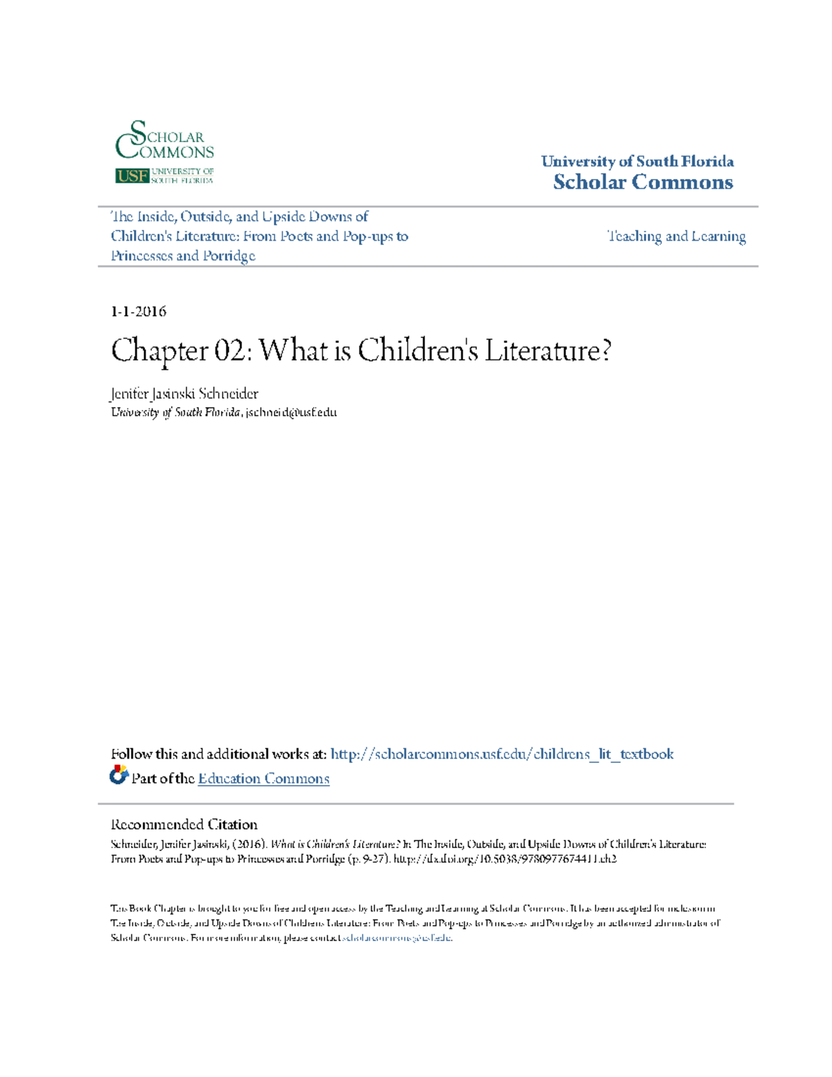 Chapter 02 What is Childrens Literature - University of South Florida ...