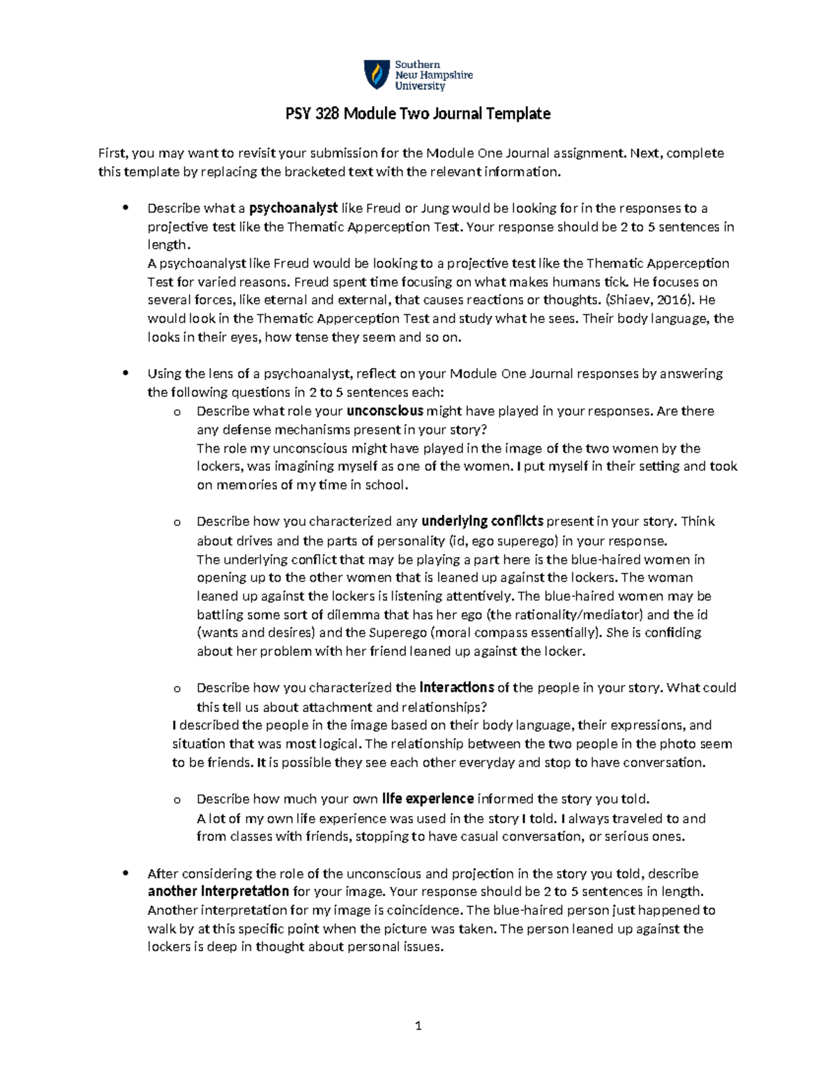 PSY 328 Module Two Journal Template and Reflection Guidelines - Studocu