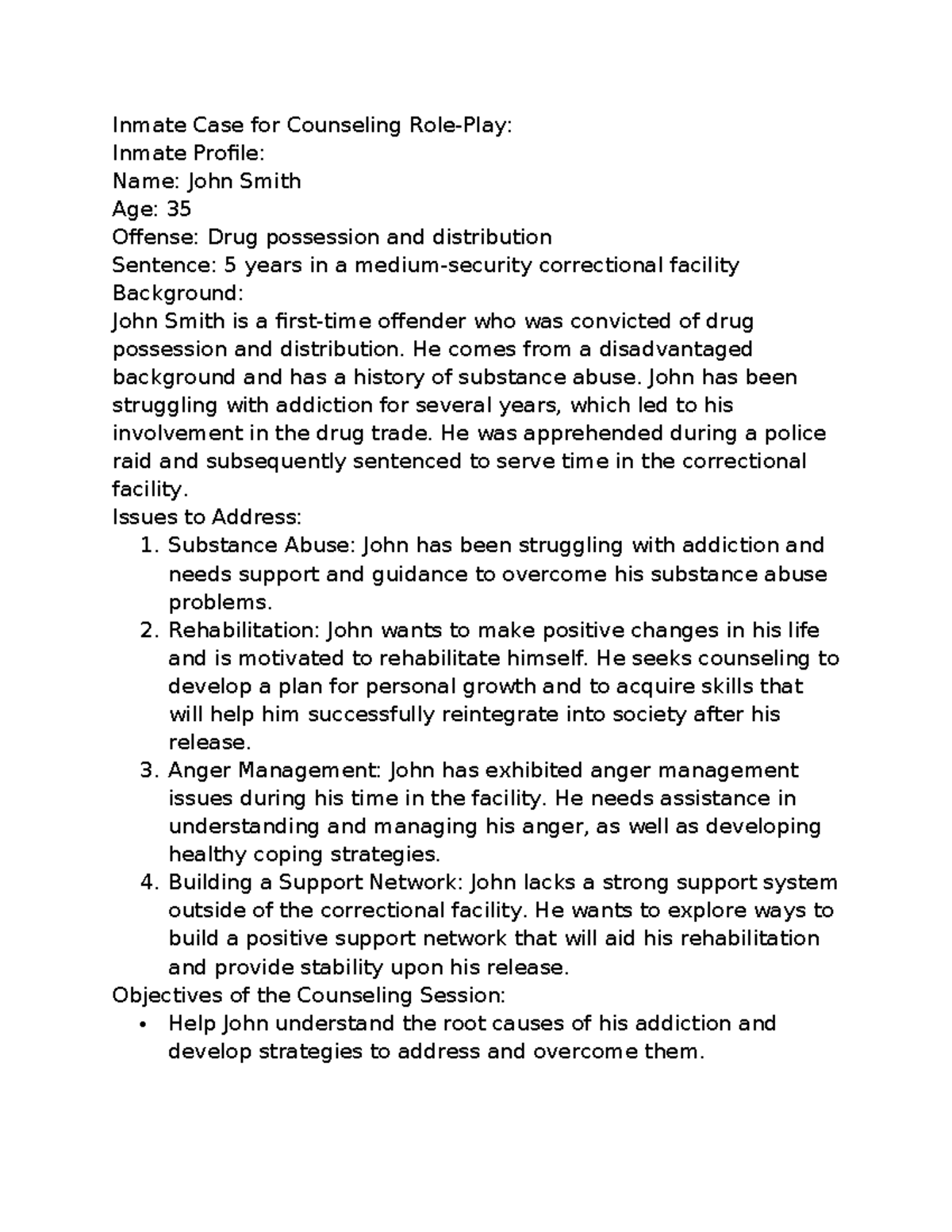 CASE Study: Inmate Counseling Role-Play for Assault and Embezzlement ...