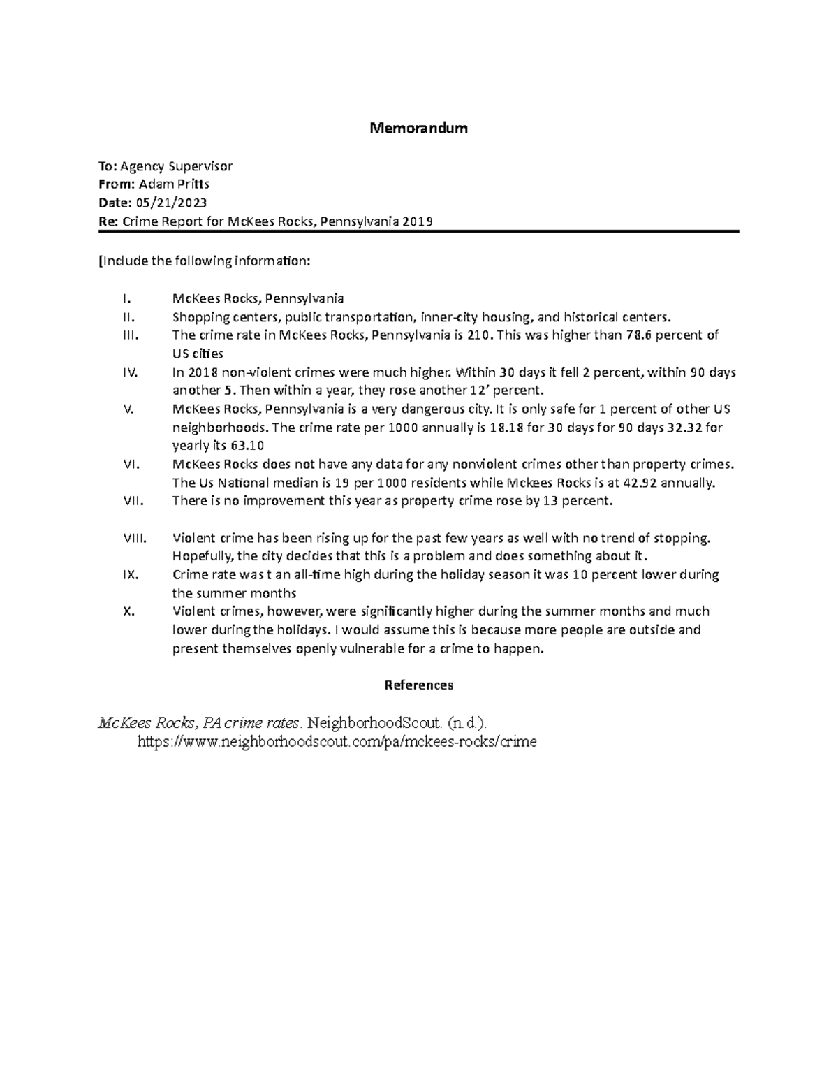 CJ 346 Module Two Assignment Template - Memorandum To: Agency ...