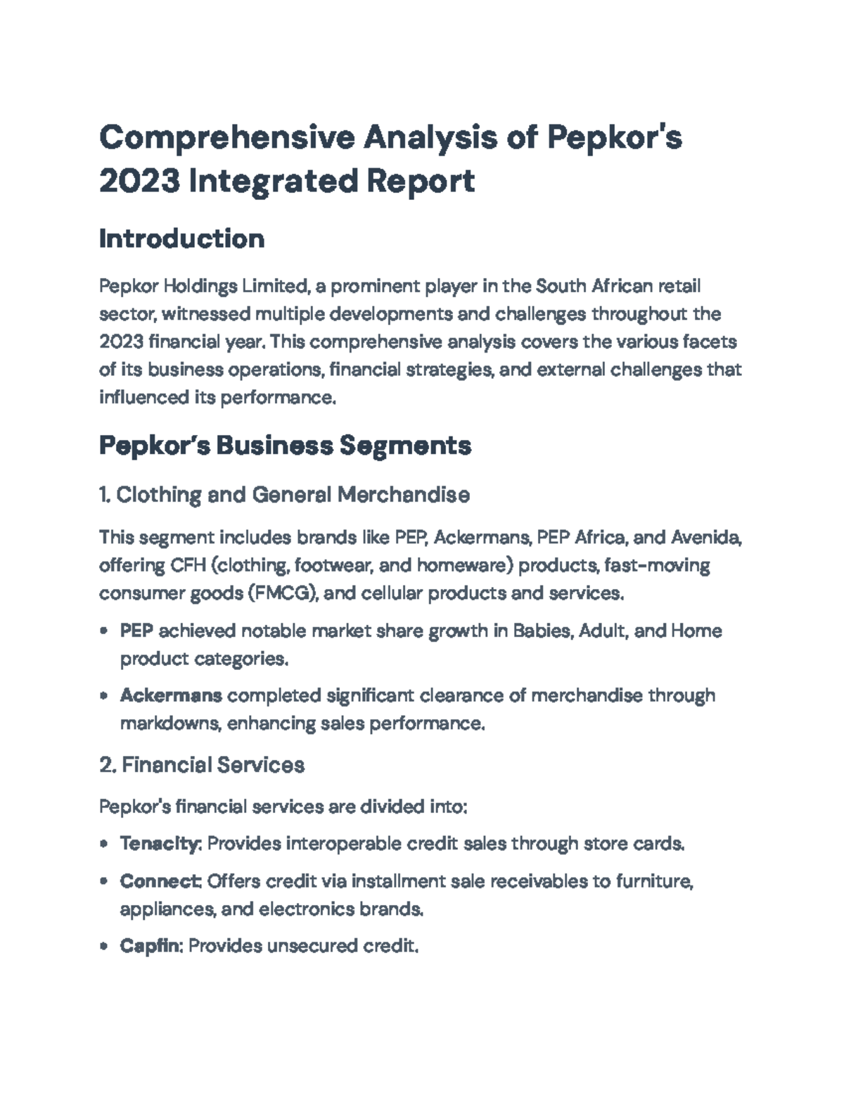 2023 Integrated Report Analysis of Pepkor Holdings Ltd: Key Insights ...