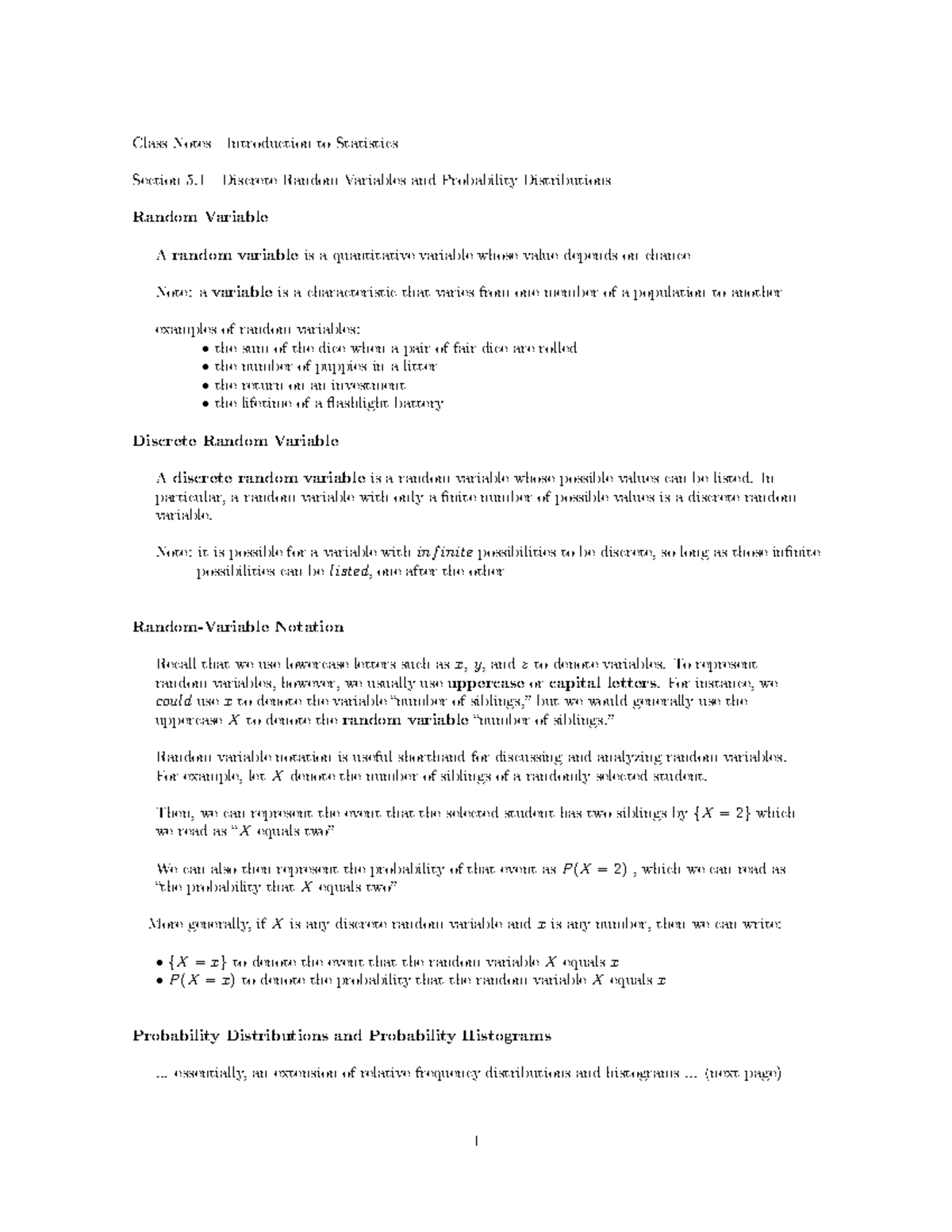 Statistics 101: Class Notes on Discrete Random Variables & Binomial ...