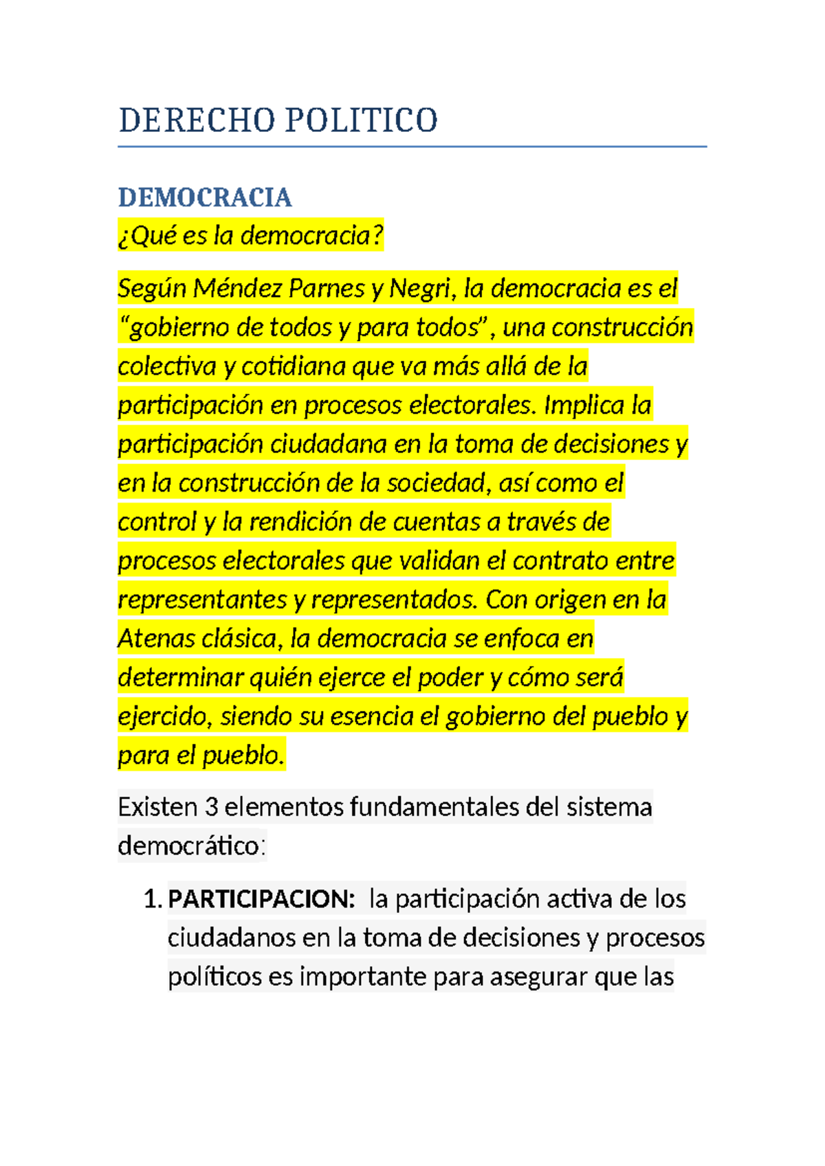 Derecho Político - Primer Parcial: Análisis de la Democracia y sus ...
