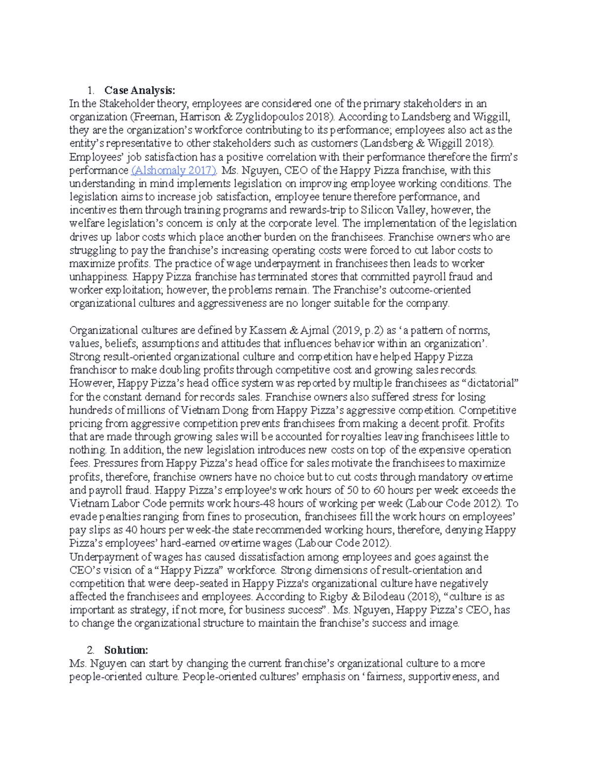 Intro to management Case Study 2 - Case Analysis: In the Stakeholder ...