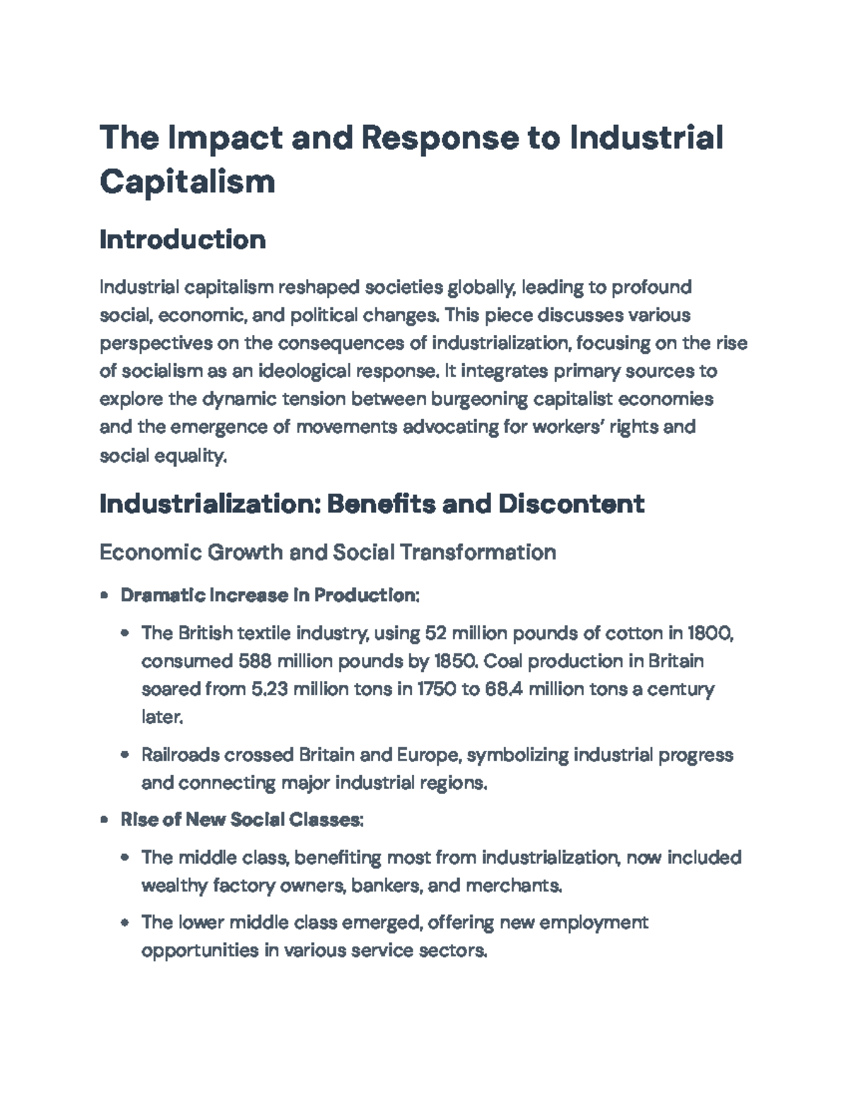 The Impact of Industrial Capitalism and the Rise of Socialism: A Study ...