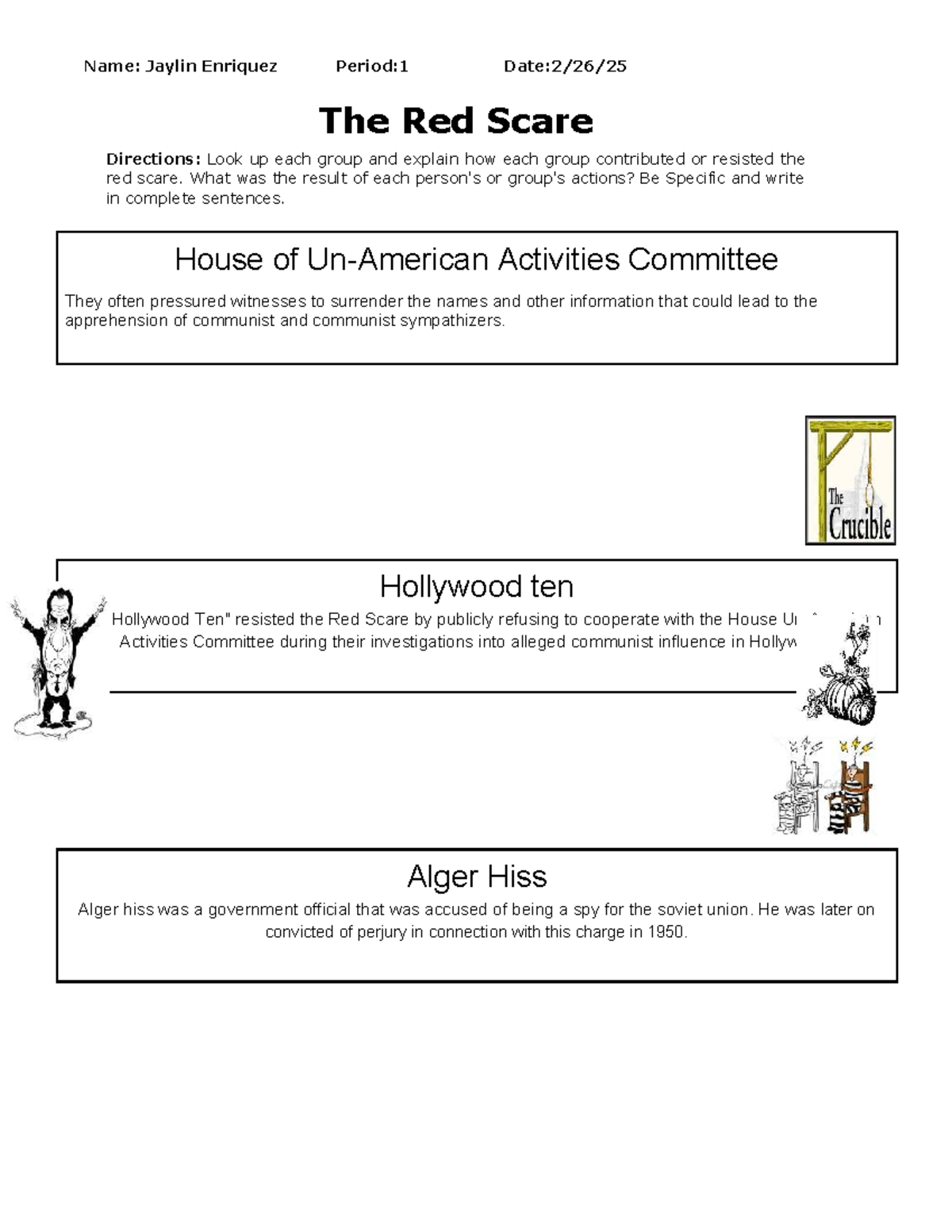 Copy of The Second Red Scare - Name: Jaylin Enriquez Period:1 Date:2/26 ...