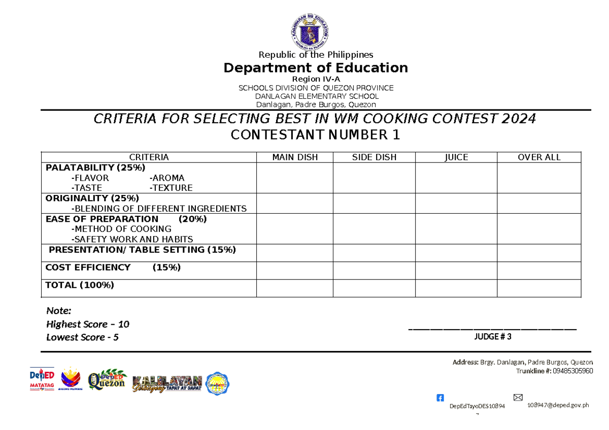 Criteria for Selecting Best in WM Cooking Contest 2024 - Studocu