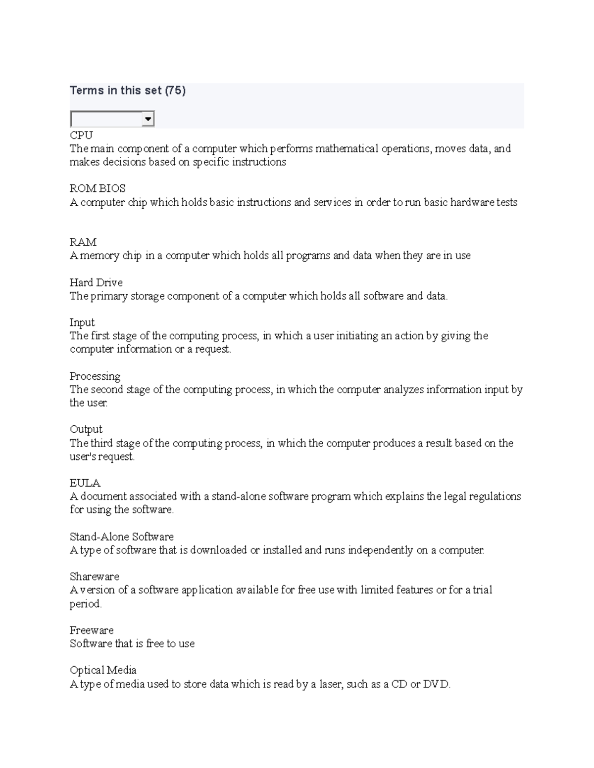 Computing fundamentals exam, practice materials - Terms in this set (75 ...