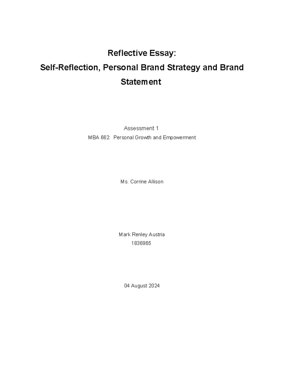 MBA 662: Reflective Essay on Personal Brand Strategy and Growth - Studocu