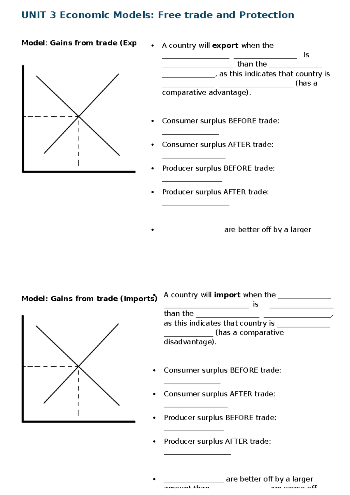 UNIT 3 Economic Models: Free Trade & Protection - Gains from Trade ...