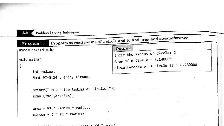 A.2 Problem Solving Techniques: C Programs for Circle, Numbers, and ...