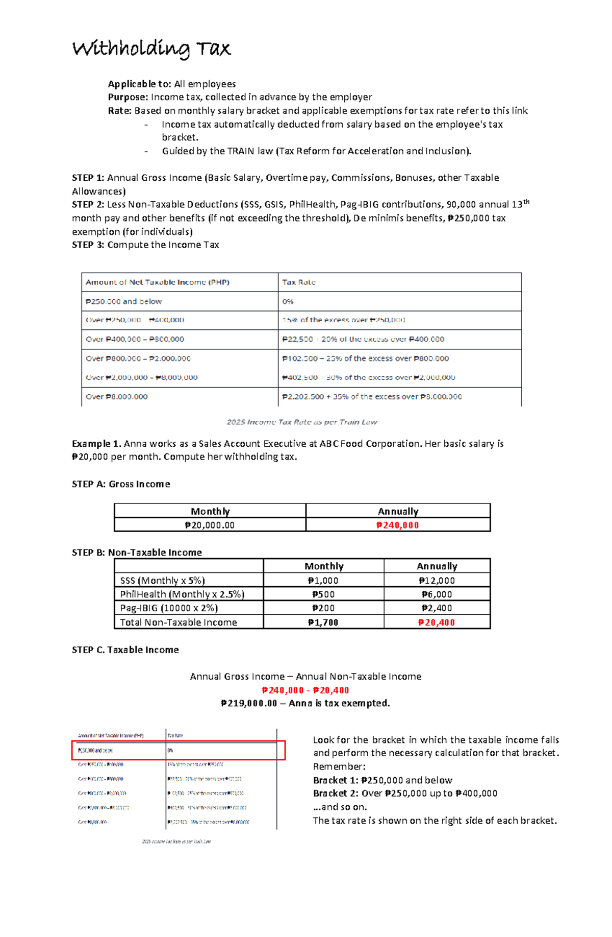 Withholding Tax Guide for Employees: Computation & Examples - Studocu