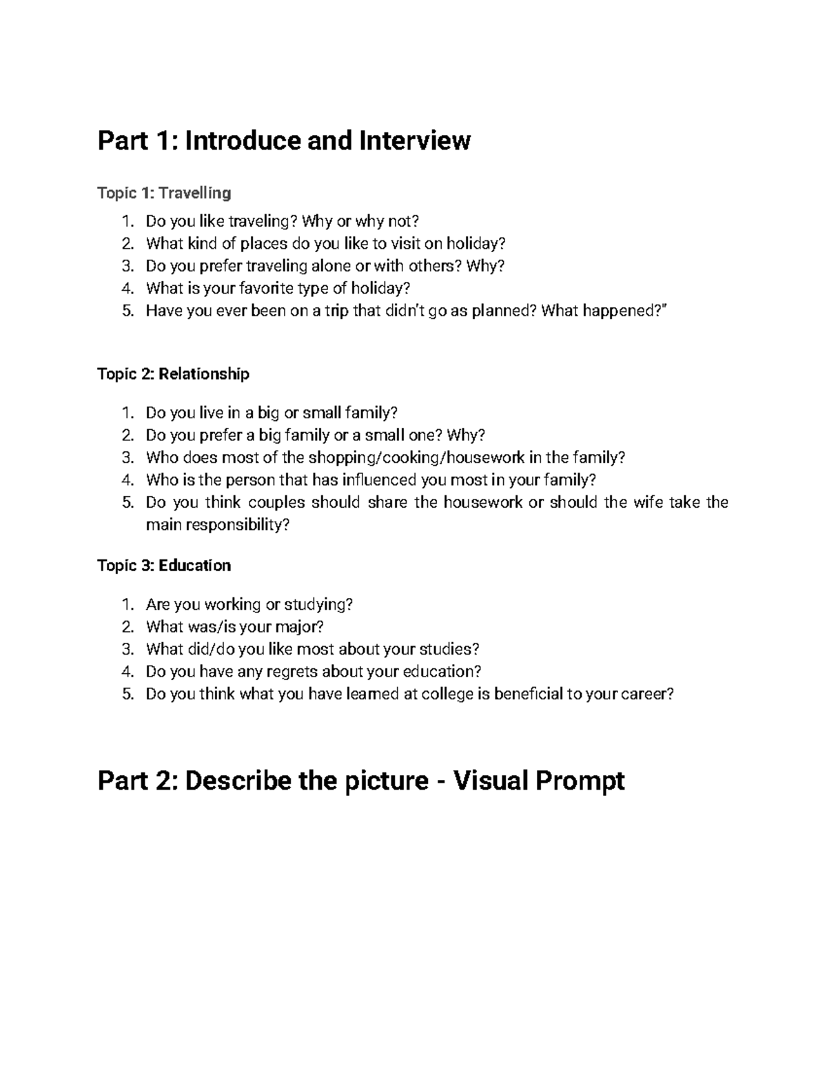 Sample Speaking Final Exam - 2026: Interview & Visual Prompts - Studocu