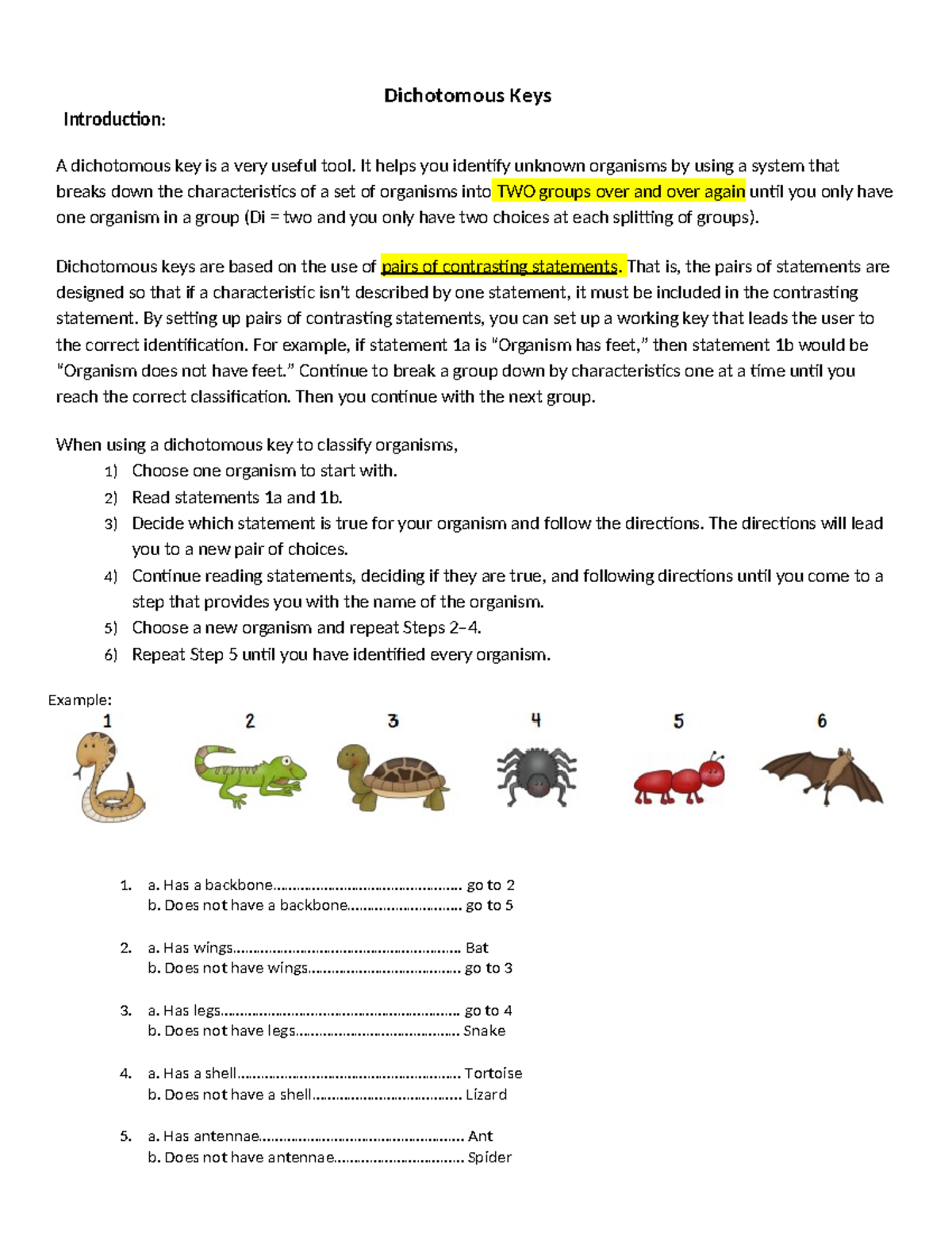 003 Dichotomous Keys: Understanding Organism Identification - Studocu