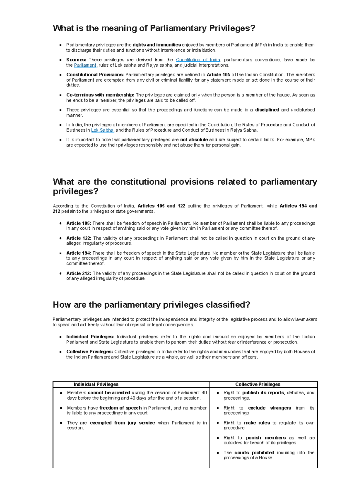 Parliamentary Privileges in India: Meaning, Provisions & Challenges ...