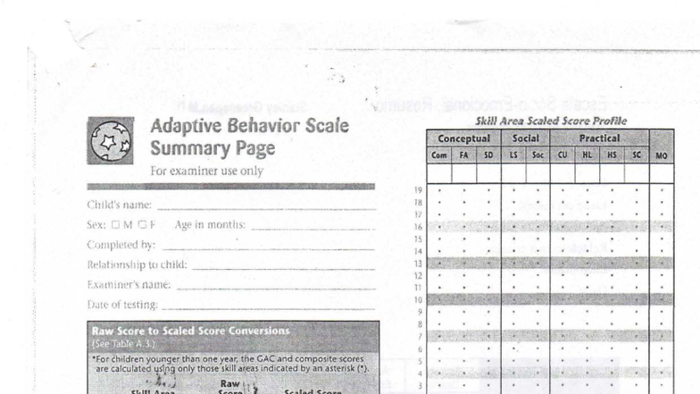 Adaptive Behavior Scale Summary Page (0-5 Years) - FA SD LS Soc CU HL ...