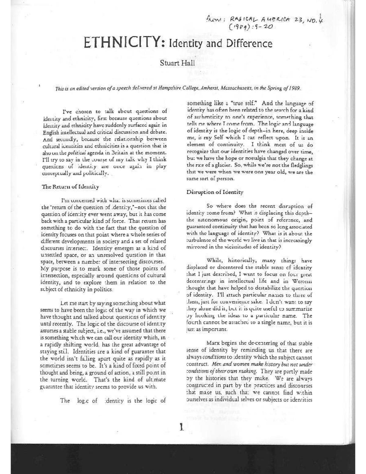 Ethnicity, Identity, and Difference Analysis - Course code included ...