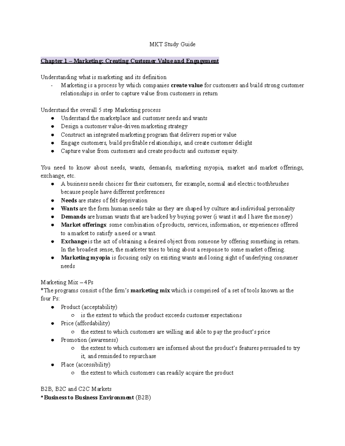 MKT201 Study Guide for Exam 1: Key Marketing Concepts & Strategies - Studocu