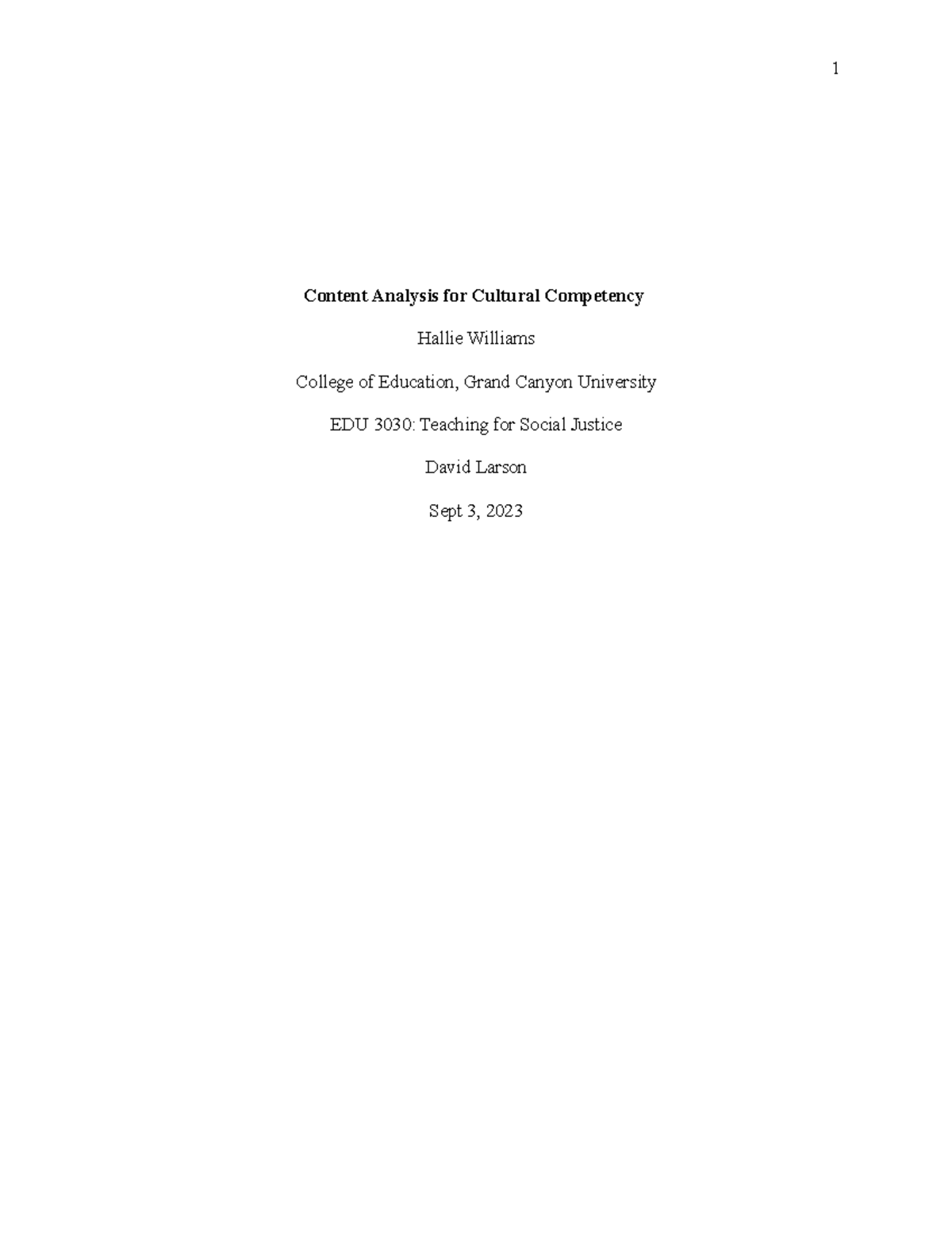 EDU 330 Content Analysis: Enhancing Cultural Competency in Classrooms ...