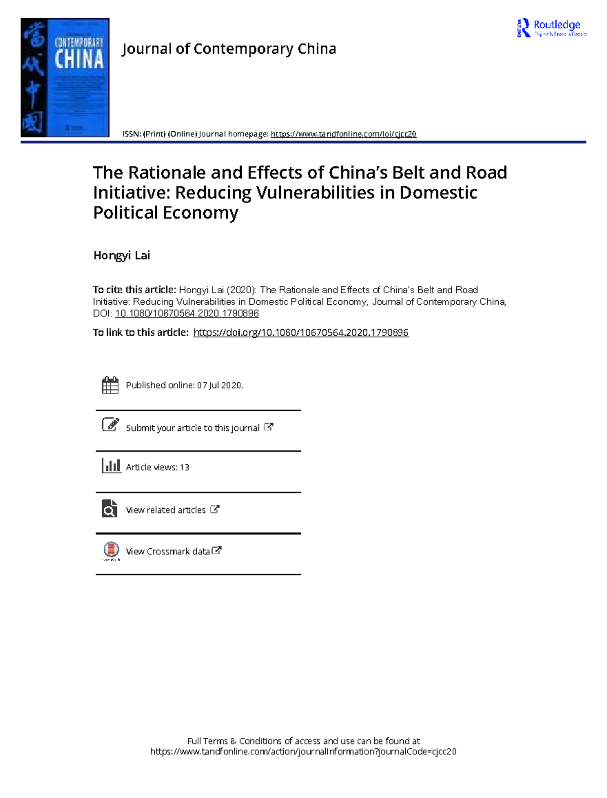Lai2020: Analyzing the Belt and Road Initiative's Impact on China's ...