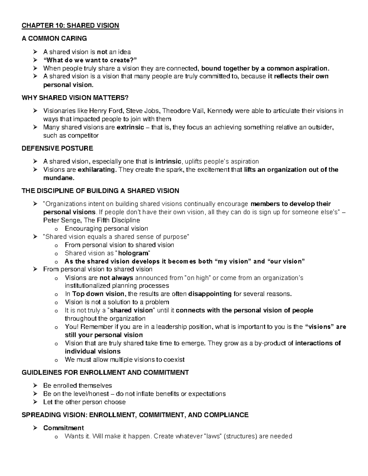 Shared Vision - CHAPTER 10: SHARED VISION A COMMON CARING A shared vision is not an idea “What ...