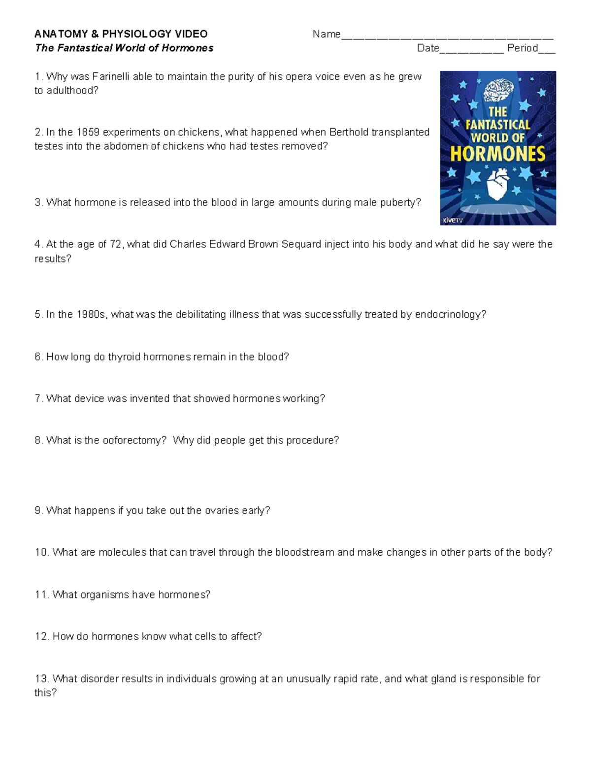 Video Worksheet: The Fascinating World of Hormones 912-1 - Studocu