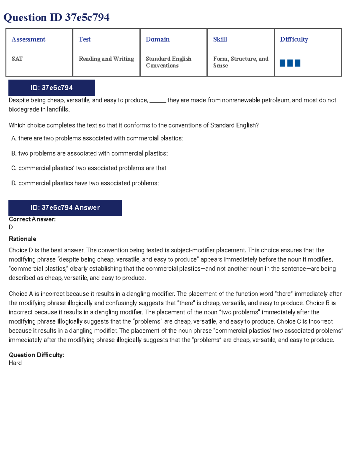 SAT Reading and Writing Assessment Test: Form, Structure, and Sense ...