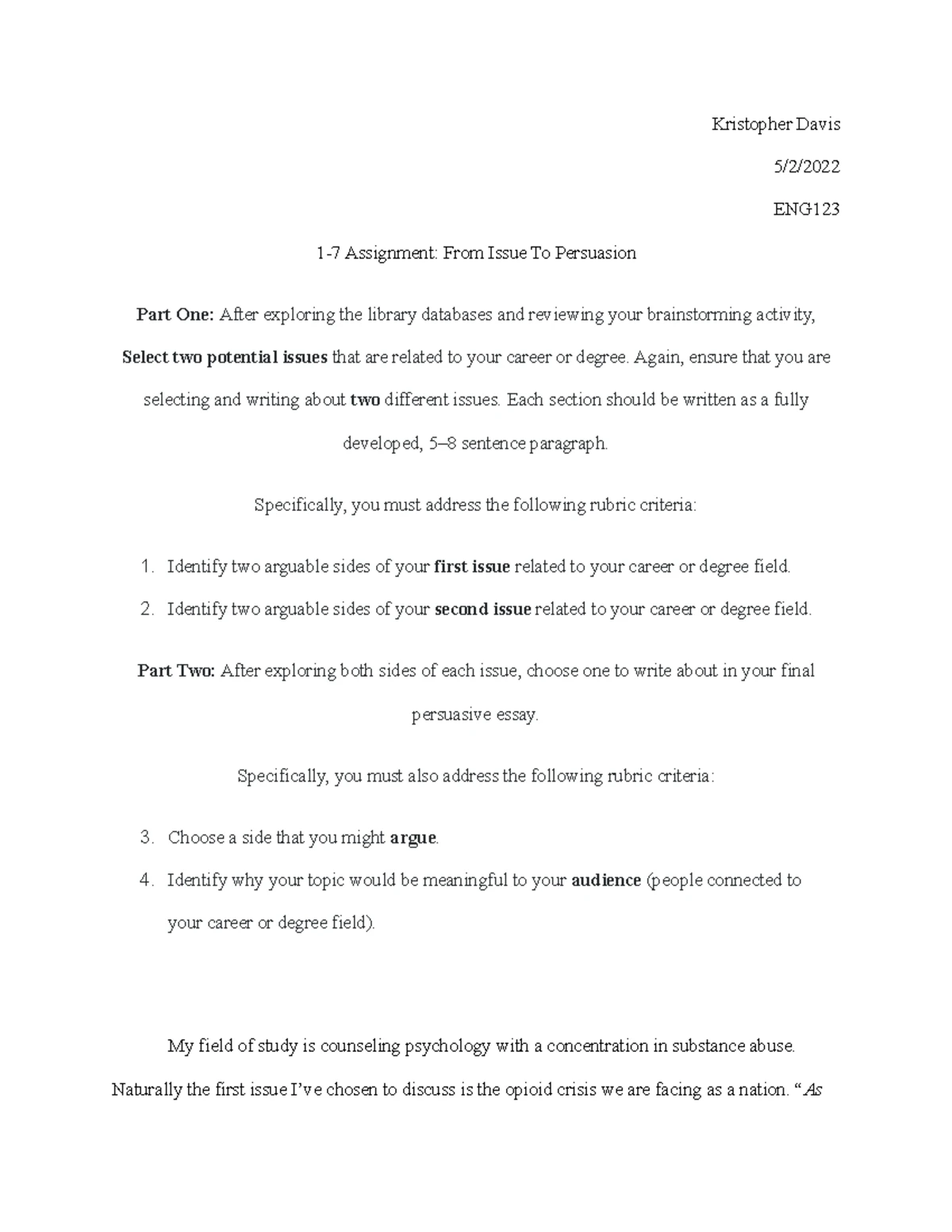 Module One Assignment - ENG 123 1-7 Assignment: From Issue to ...