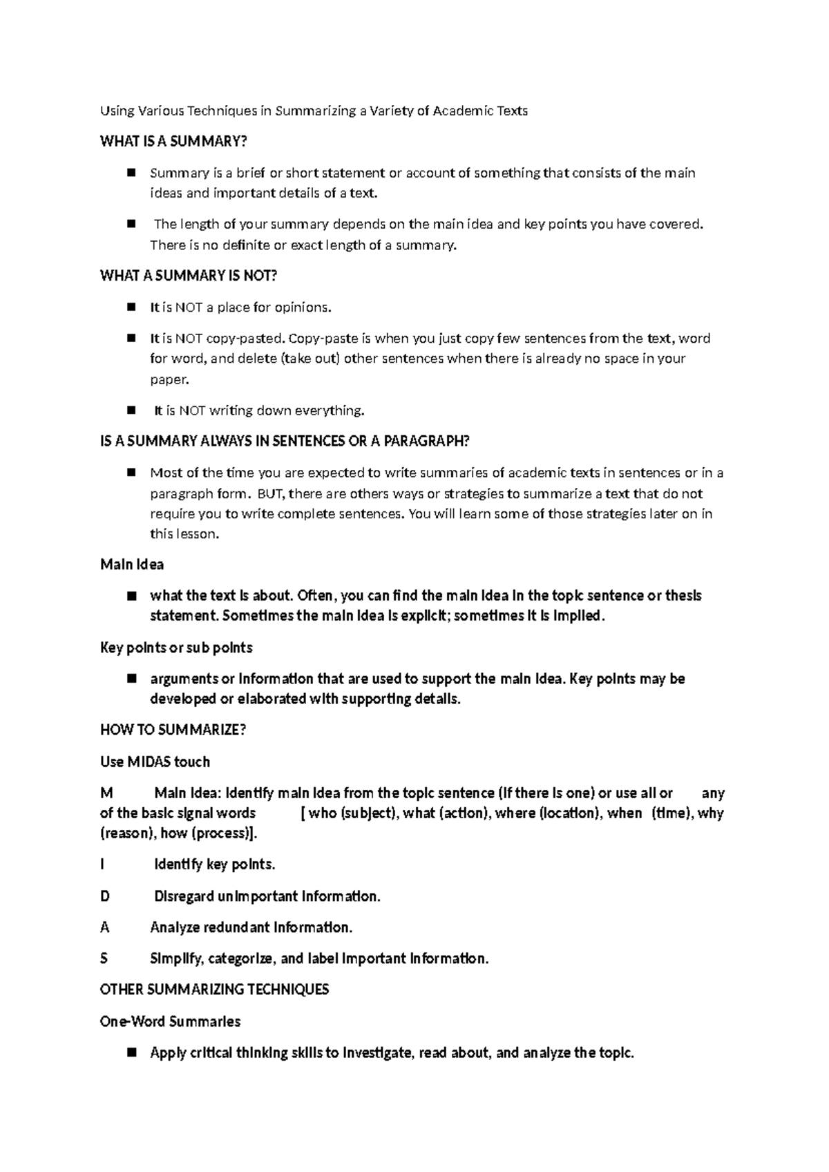 EAPP 101: Techniques for Effective Summary Writing and Critique - Studocu