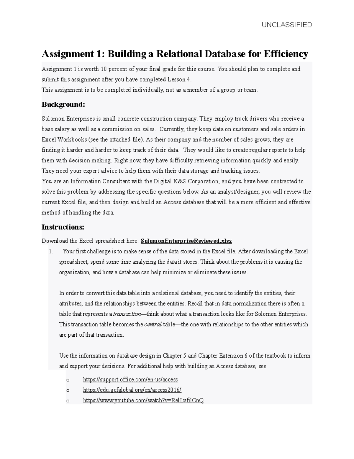 CMIS 351 Assignment 1 instructions - Assignment 1: Building a Relational Database for Efficiency ...