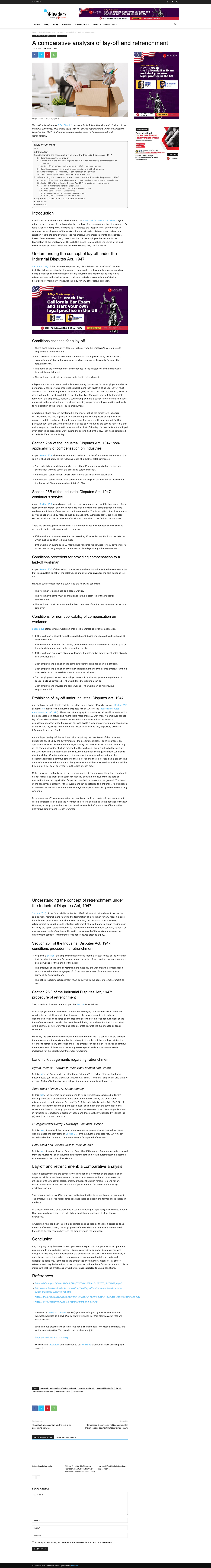 Labour Law (BA.LLB) - Comparative Analysis of Lay-Off and Retrenchment ...