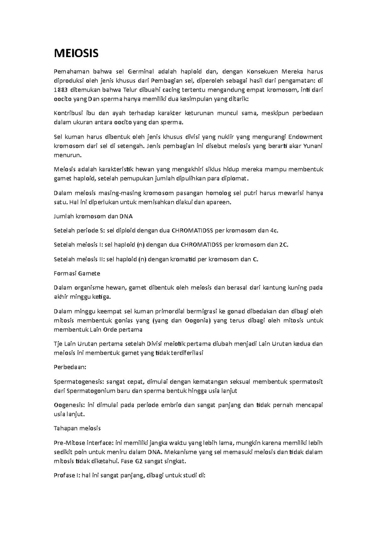 Meiosis - Lecture Notes 1: Proses dan Tahapan Pembentukan Gamet - Studocu