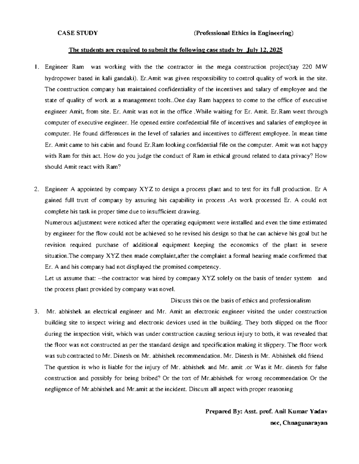 CASE STUDY (ENGR 101) on Professional Ethics in Engineering - Studocu